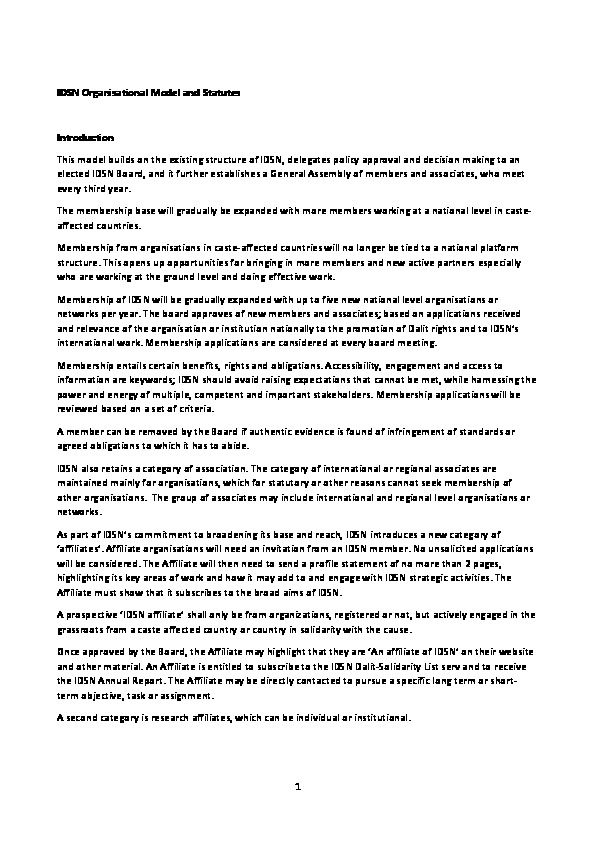 IDSN statutes - International Dalit Solidarity Network