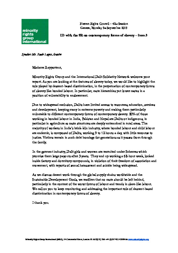 MRG-IDSN statement - HRC42 - item 3 - ID SR slavery - International ...